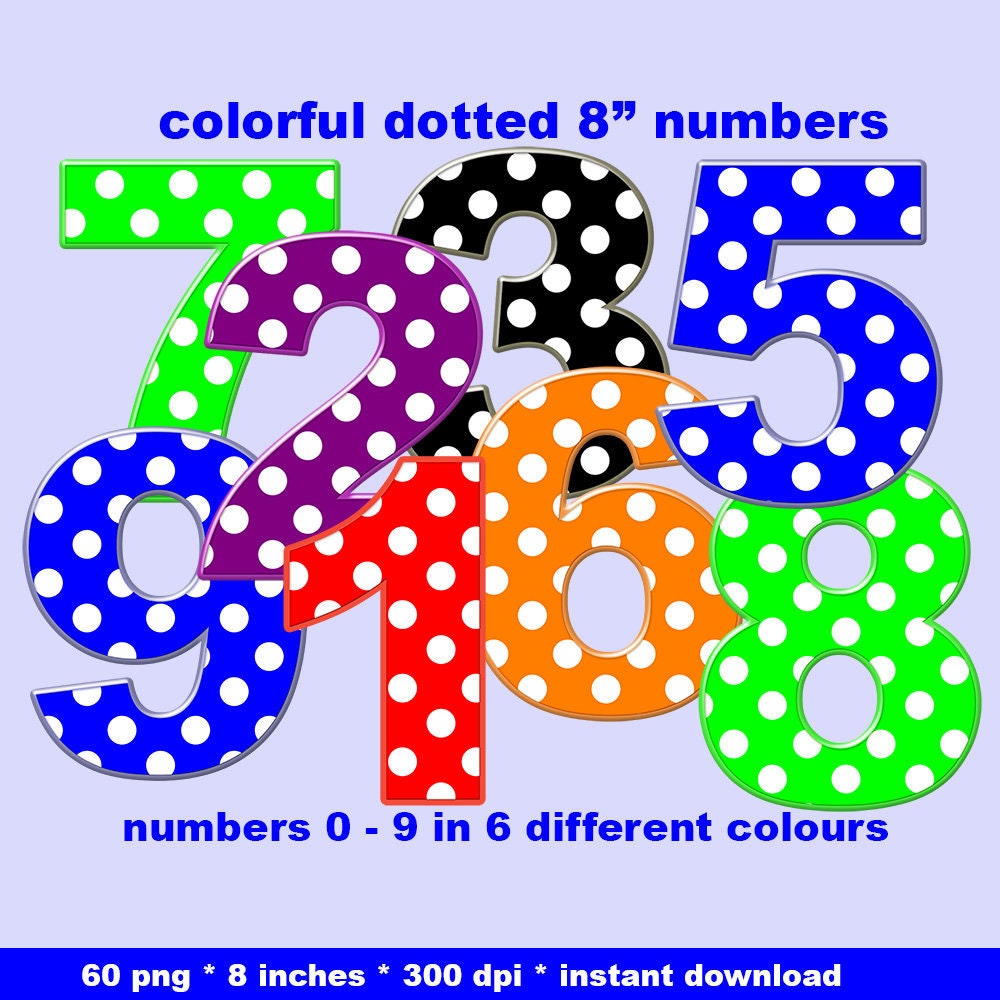 Dotted numbers 60 digital polka dots numbers in 6 colours | Etsy