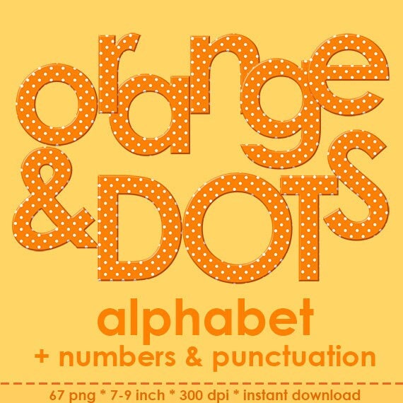 Orange Polka Dots Digital Letters Clipart Printable Font With | Etsy