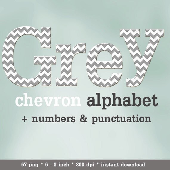 Grey White Chevron Digital Alphabet Clipart Printable Font | Etsy