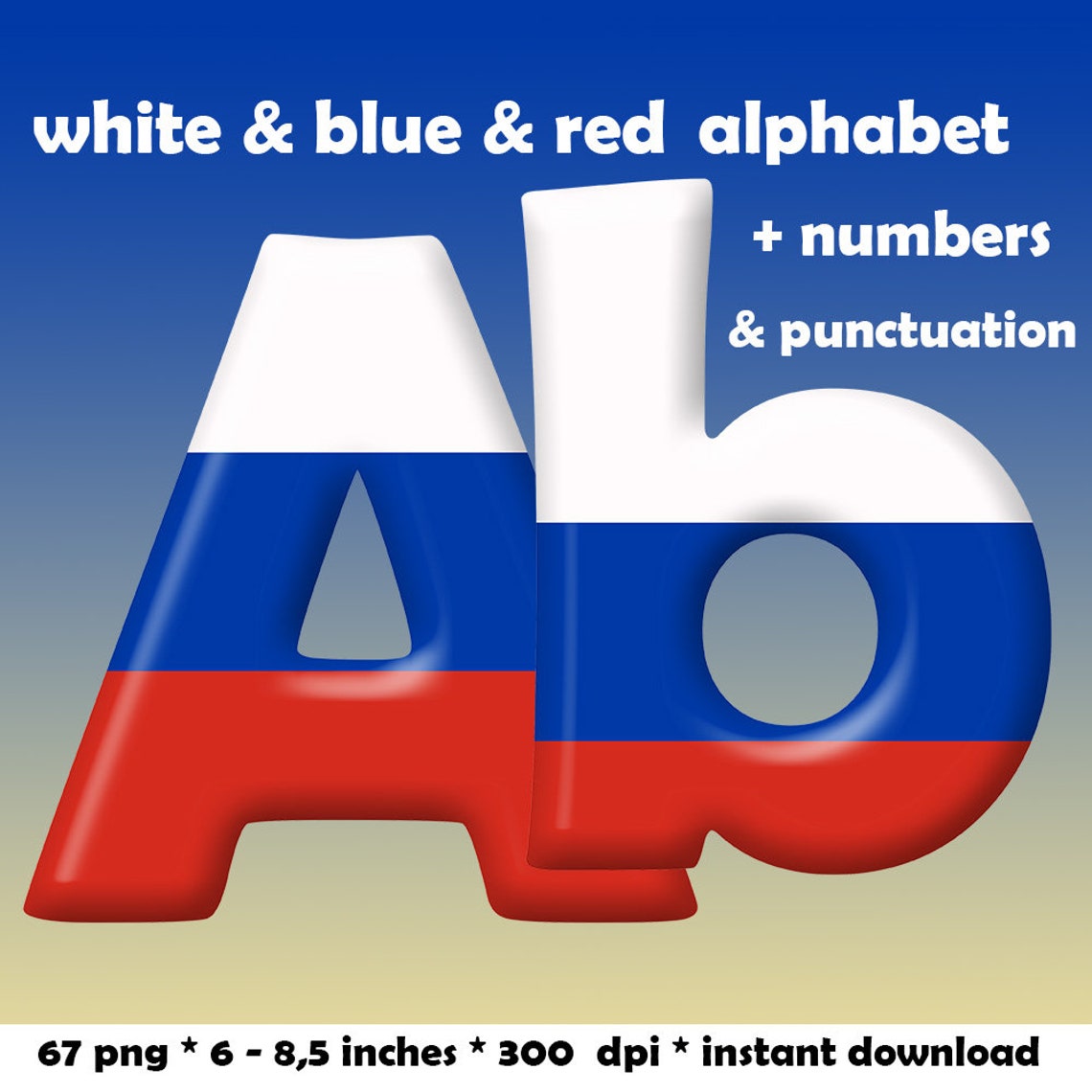 White Blue and Red Striped Digital Alphabet Printable - Etsy