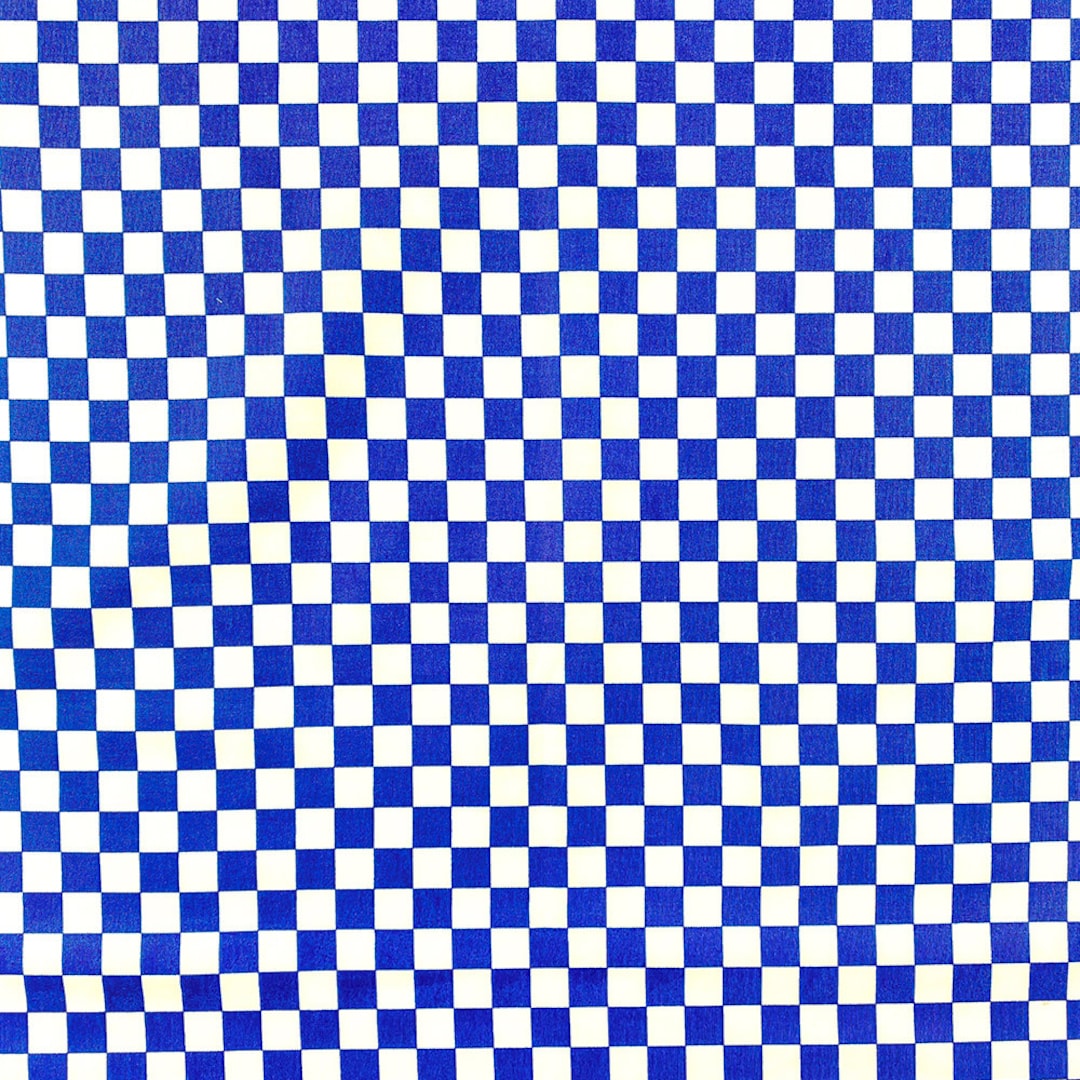 White and Royal Blue Checkered Print 100% Cotton Geometric Fabric 58/60 ...