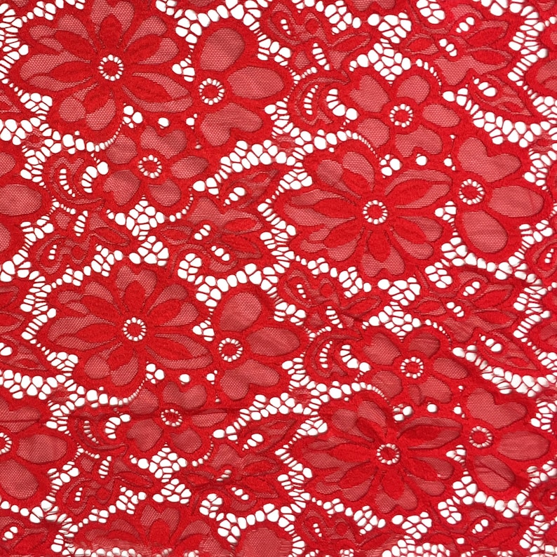 Red Stretch Lace Fabric Floral Embroidery Poly Spandex - Etsy