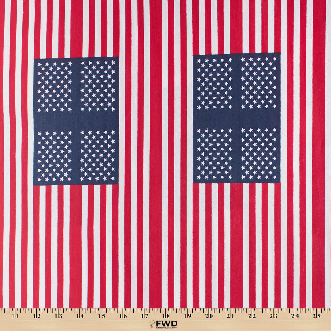 No-fray Cotton Sheeting American Flag Print Fabric Red White Blue 61/62 ...