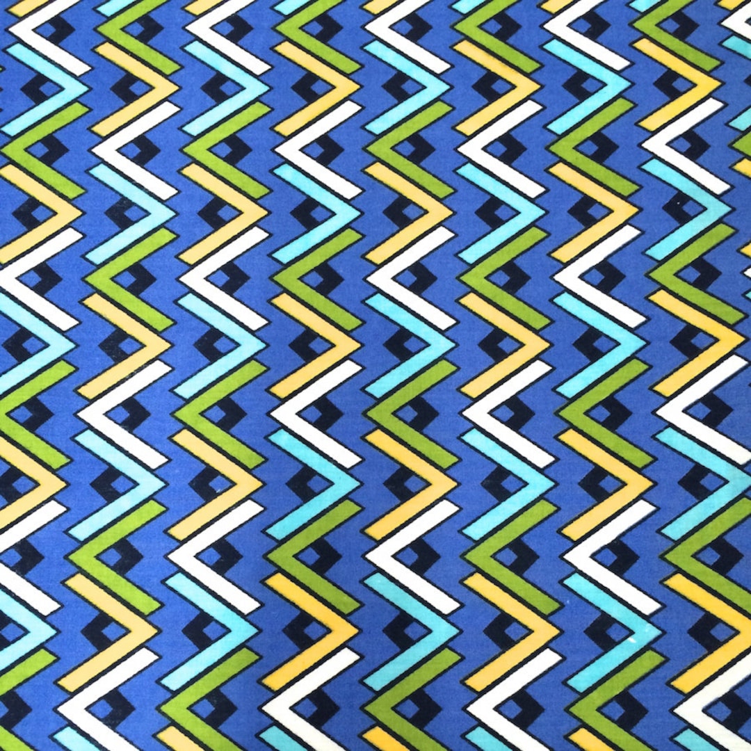 Blue Chevron Print Fabric Cotton Polyester Broadcloth by the Yard 60 ...