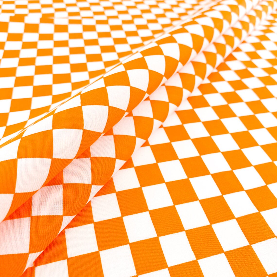 White and Orange Checkered Print 100% Cotton Geometric Fabric 58/60 ...