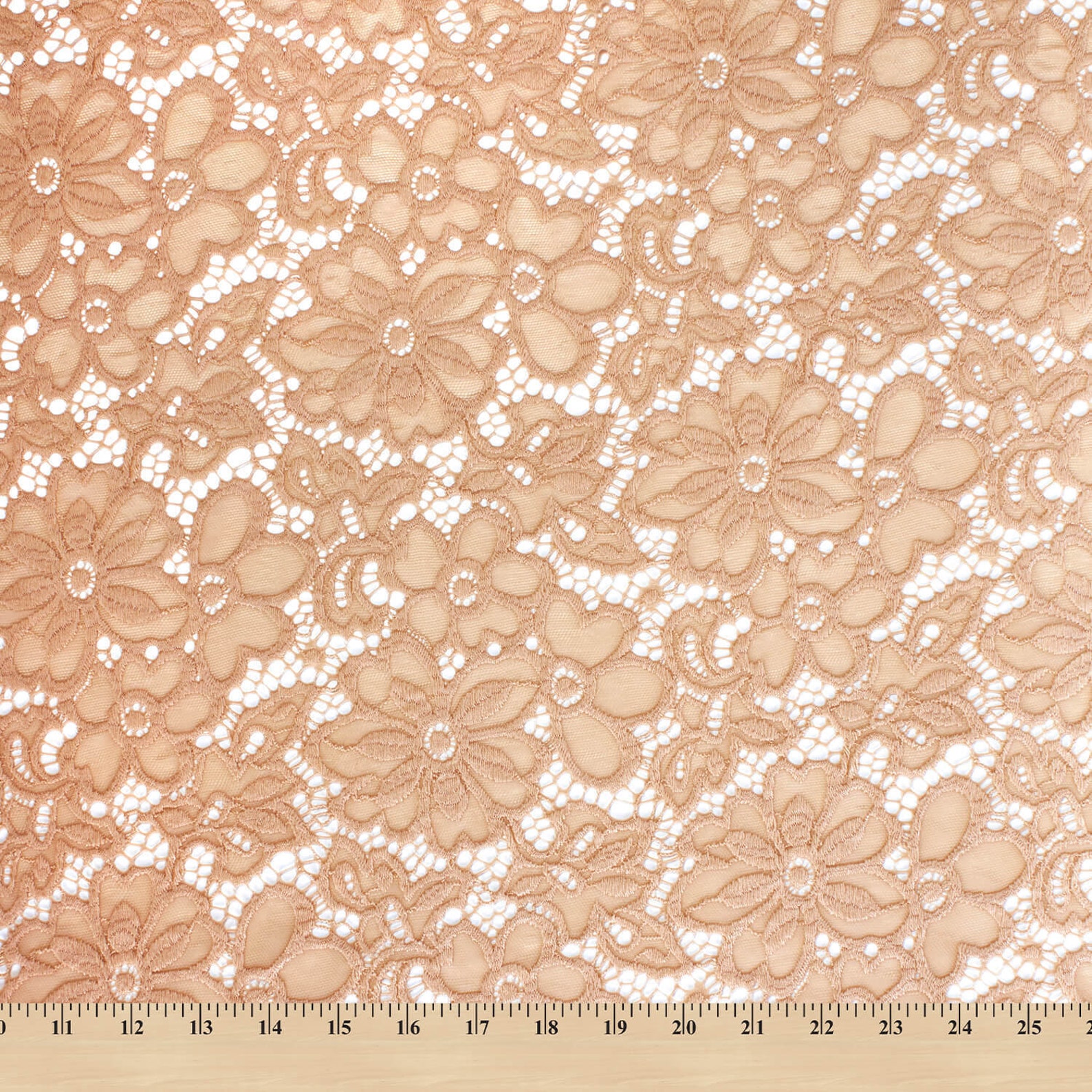 Tan Stretch Lace Fabric Floral Embroidery Poly Spandex 58" Wide BTY ...