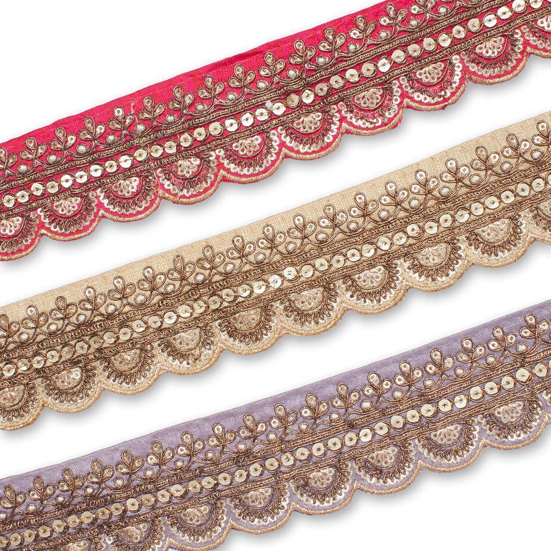 2 Inch Regal Gold Metallic Sequined Cording on Plain Woven Trim for ...