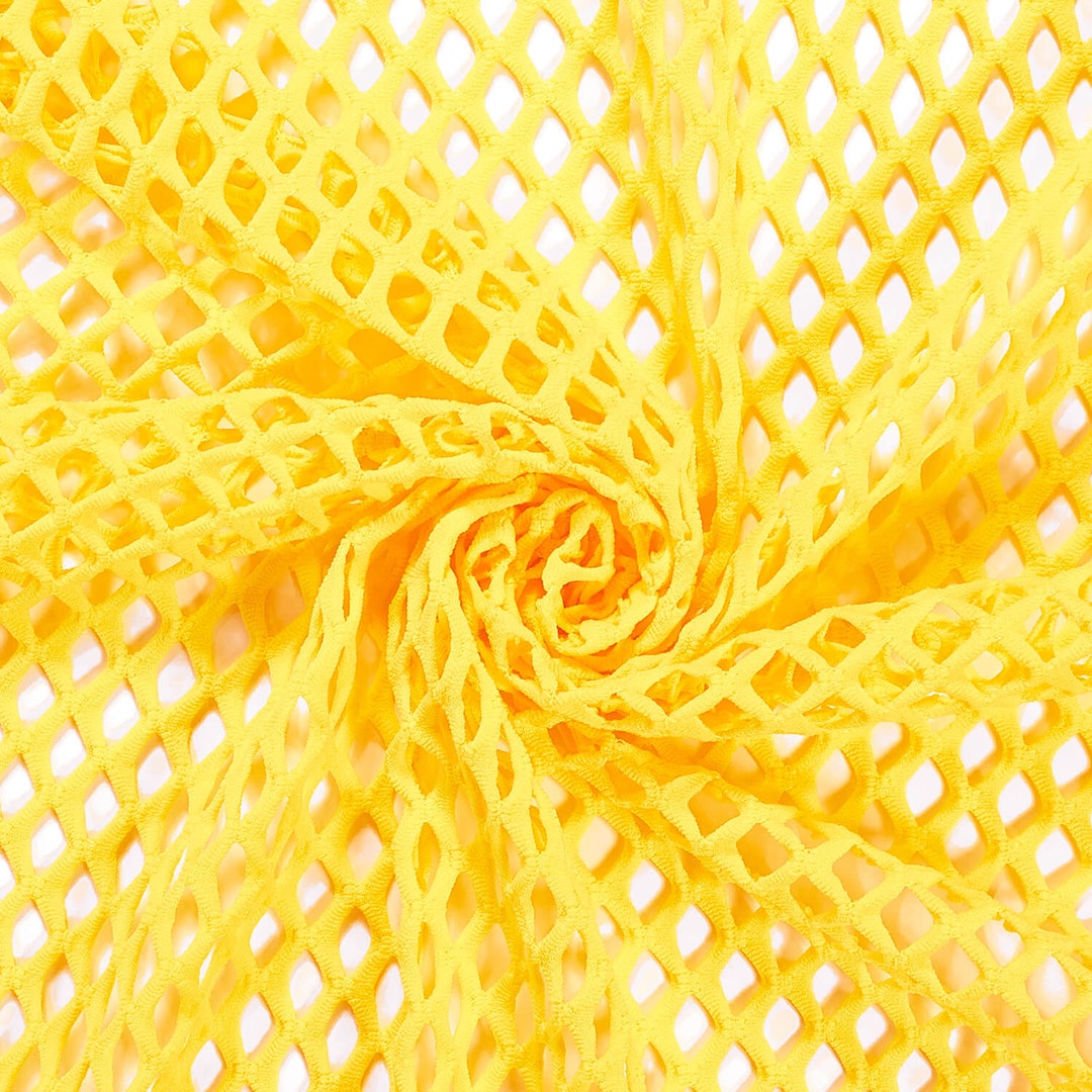 Yellow Cabaret Stretch Mesh Net Fabric Spandex Hole Costume Dance Wear ...
