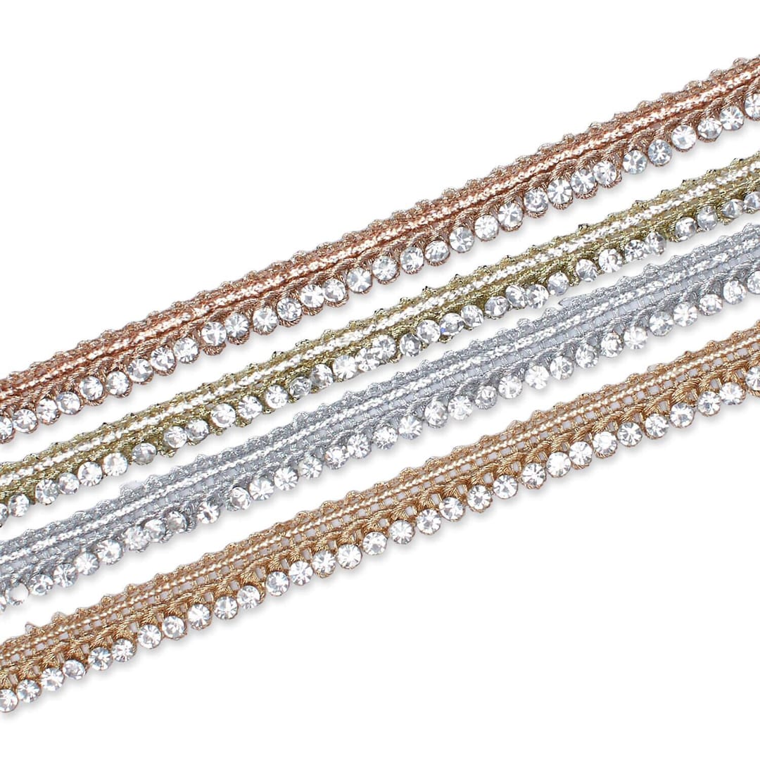 1 Centimeter Diamond Rhinestone Metallic Cord Braided Trim for Sewing ...