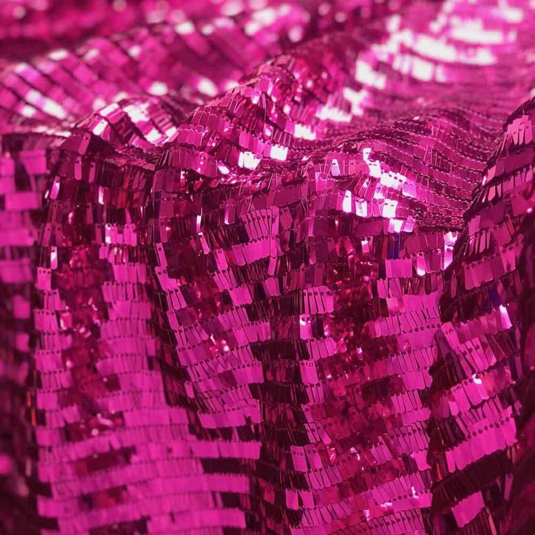 Fuchsia Rectangle Piano Sequins on Stretch Nylon Mesh 63/64 Fabric Sold ...