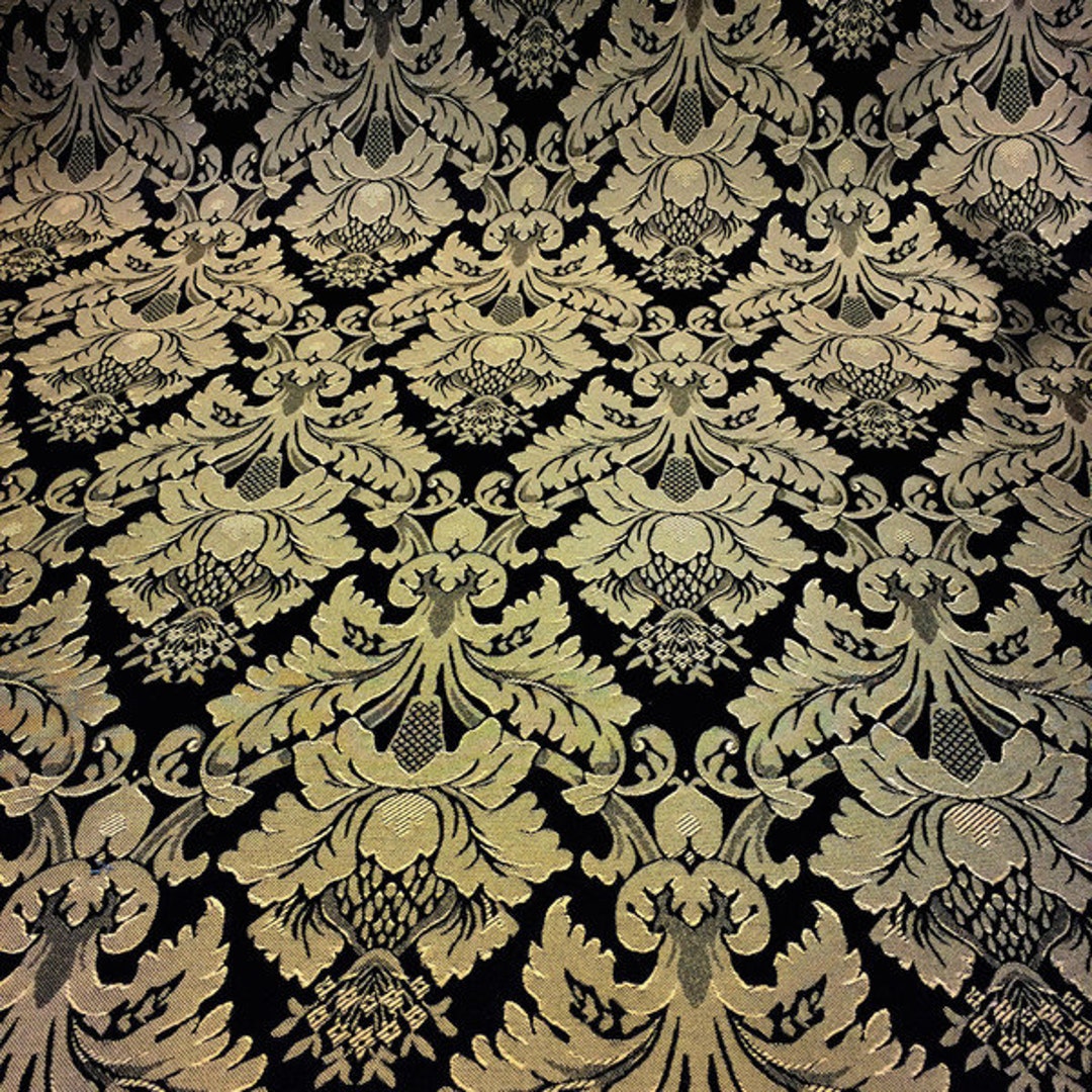 Black / Gold Damask Jacquard Floral Brocade Fabric 118" by the Yard - Etsy