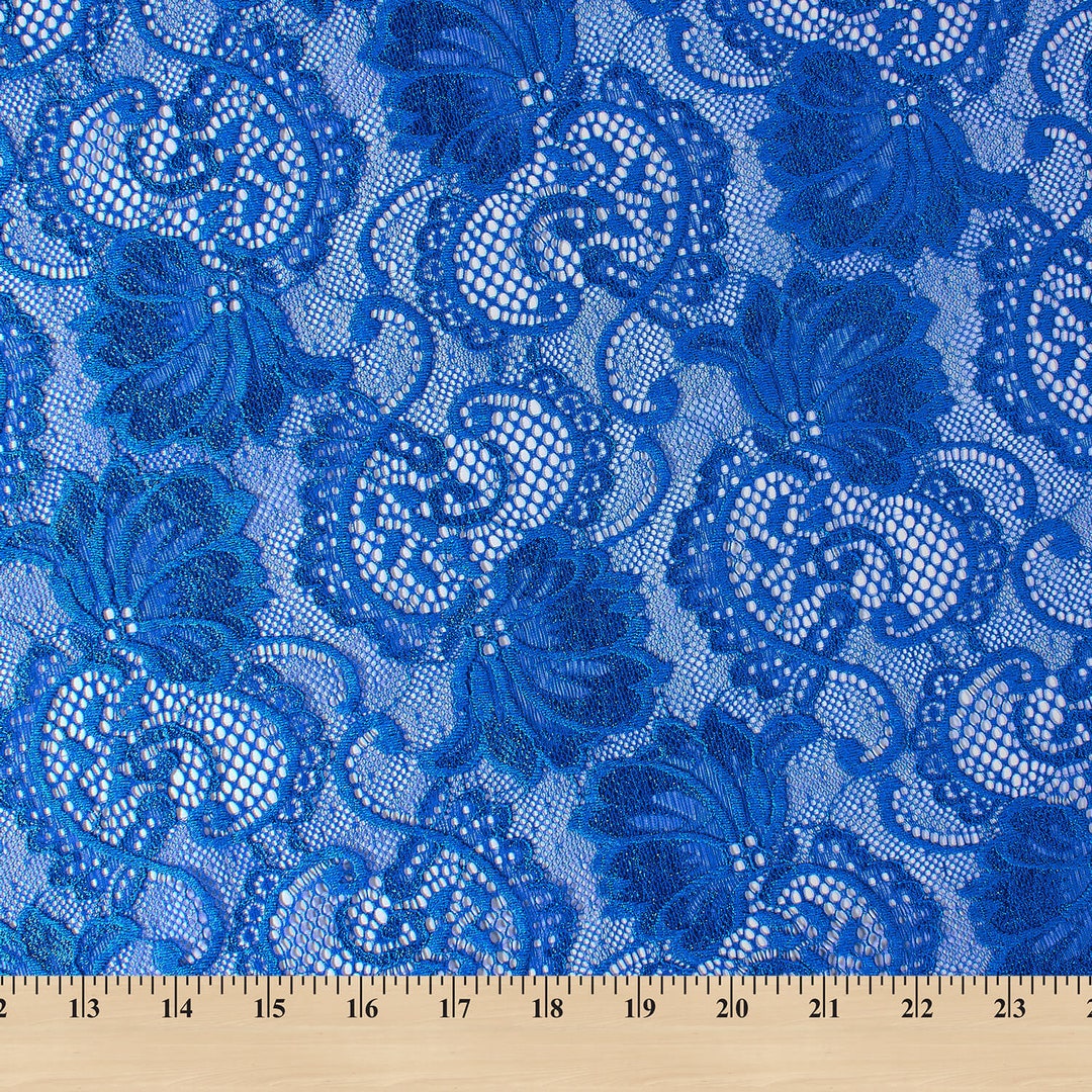 Royal Blue Stretch Lace Fabric Floral Embroidery Poly Spandex 58" Wide ...