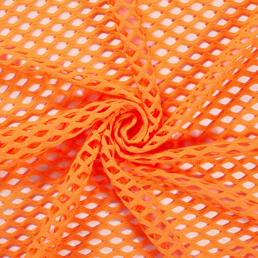 Neon Orange Cabaret Stretch Mesh Net Fabric Spandex Hole Costume Dance ...