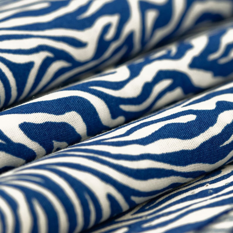 Zebra Print Fabric 100% Cotton White Blue Animal Stripes - Etsy