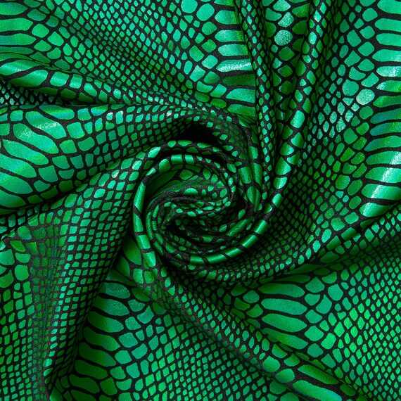 Snake Scale Hologram Tricot Foil Fabric Black Green Stretchy - Etsy