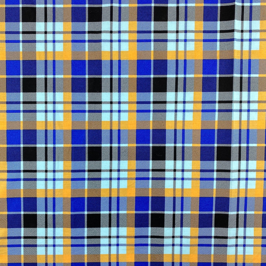 Plaid Printed Fabric 100% Cotton Tartan Design Blue Turquoise Gold ...