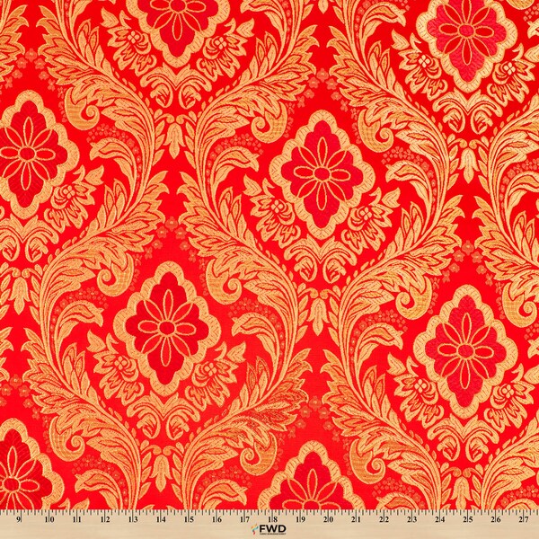 Red and Gold Floral Fabric - Etsy