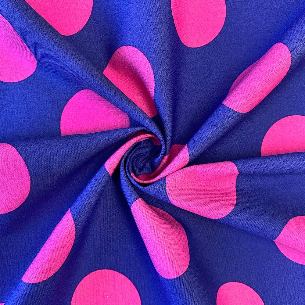 Polka Dot Extra Large Printed Fabric Royal Blue / Fuchsia 100% | Etsy