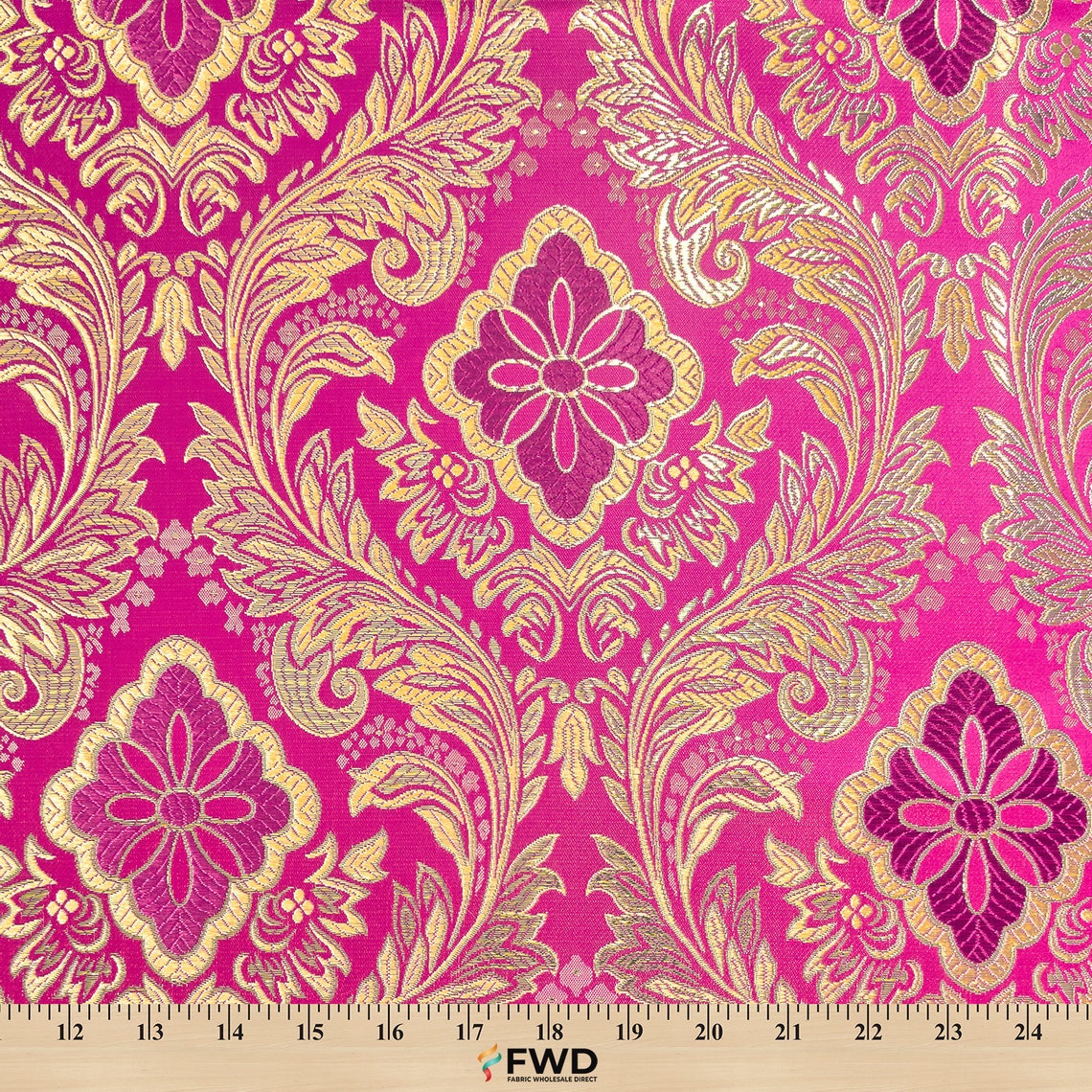 Fuchsia / Gold Metallic Floral Brocade Fabric - Etsy