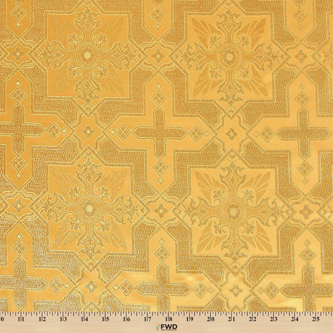Ecclesiastical Metallic Brocade Fabric - Gold / Gold Poly Metallic 58/ ...