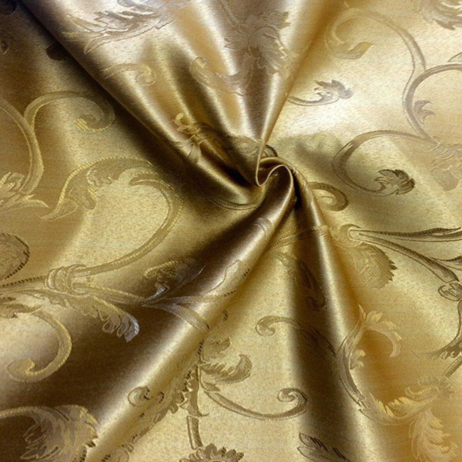 Gold / Gold Damask Jacquard Vine Brocade Fabric 118 by | Etsy