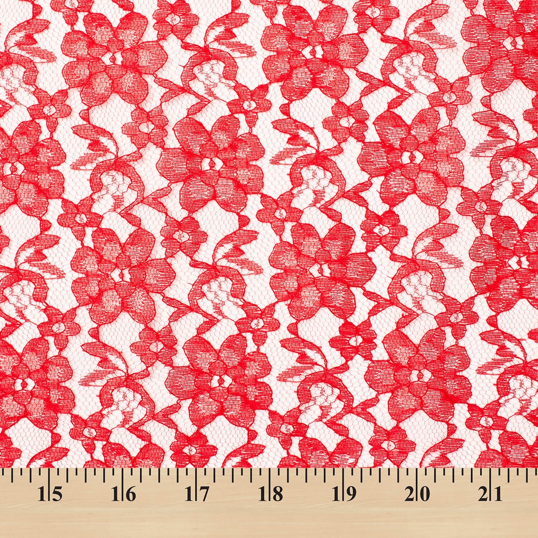 Red Raschel Lace Fabric FREE SHIPPING 60" Wide Polyester French Floral ...