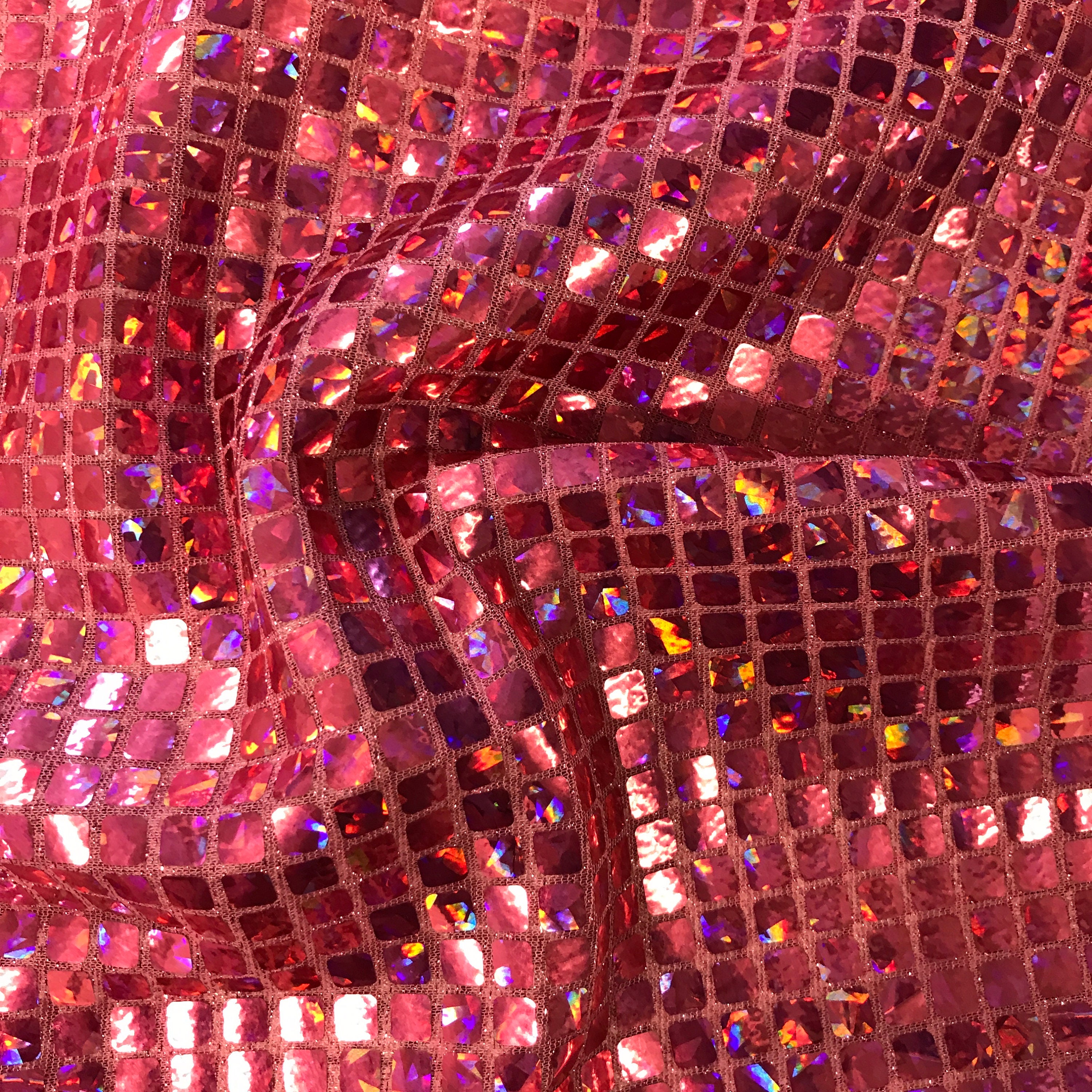 Pink Hologram 8mm Square Sequins Fabric for Sewing Costumes | Etsy