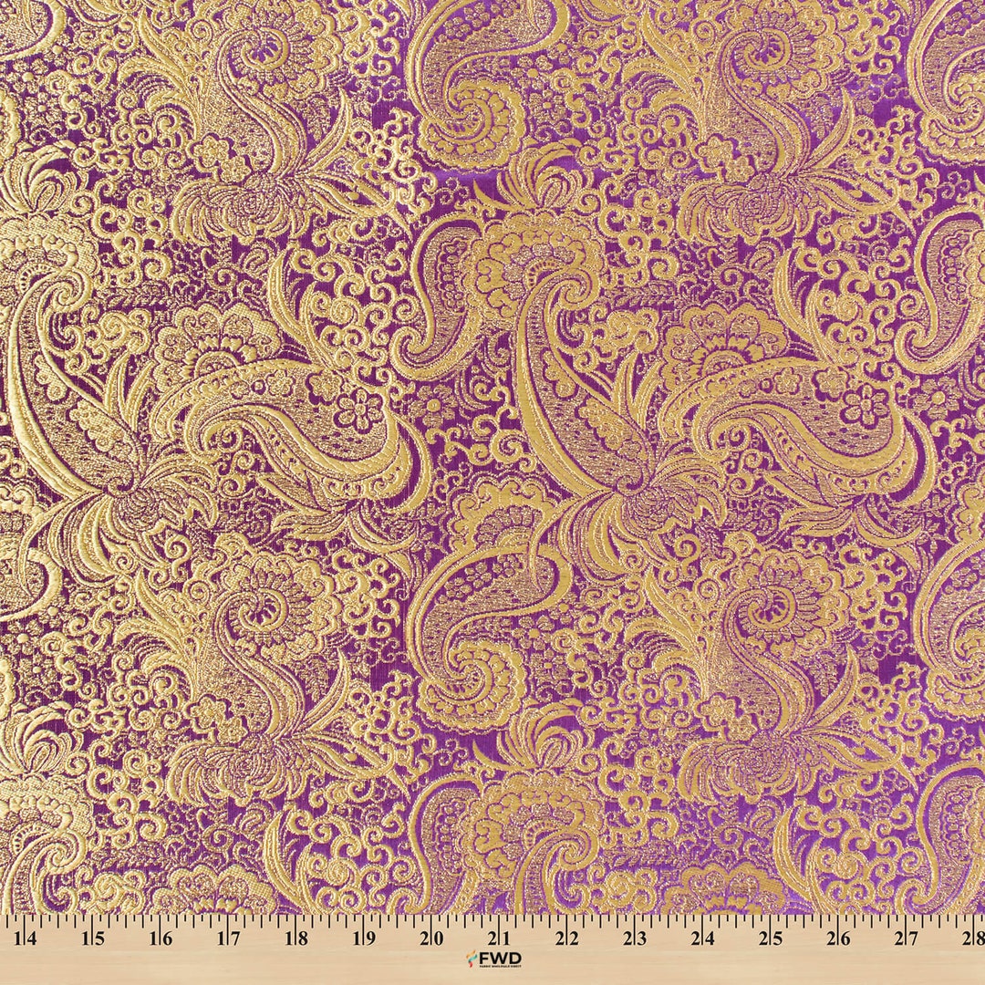 Purple / Gold Metallic Paisley Brocade Fabric - Etsy