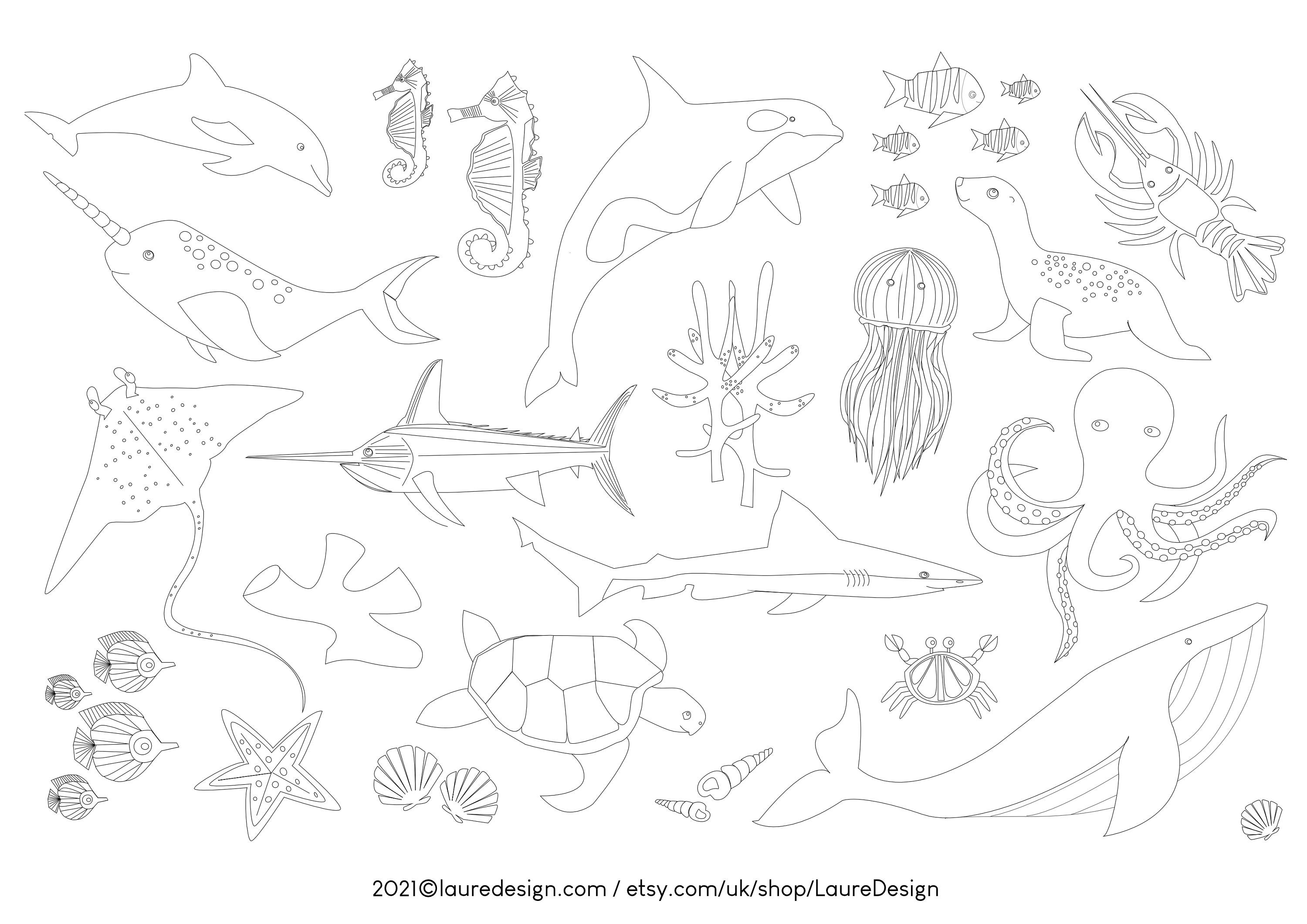 Ocean animals PDF download print at home kids craft home - Etsy España