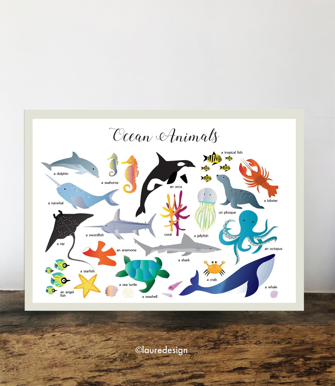 Ocean Animals, Marine Animals, Sea Life, Kids Ocean, Bilingual Poster ...