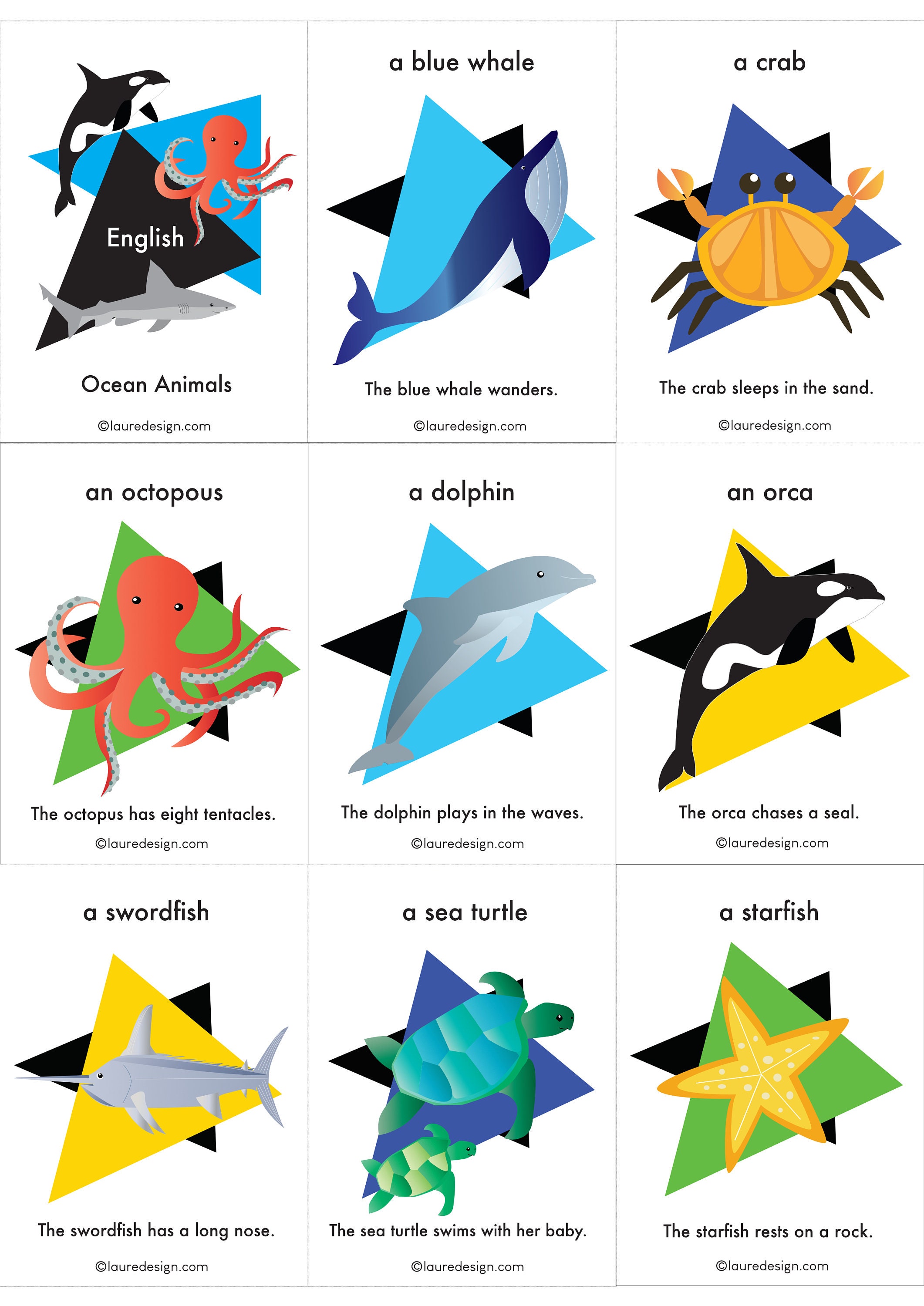 Ocean animals PDF download print at home kids craft home - Etsy España