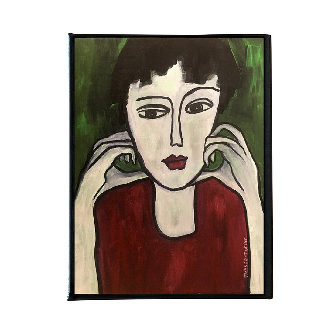 Ms Maroon, Contemporary Portrait Painting Wall Art Print on Canvas ...