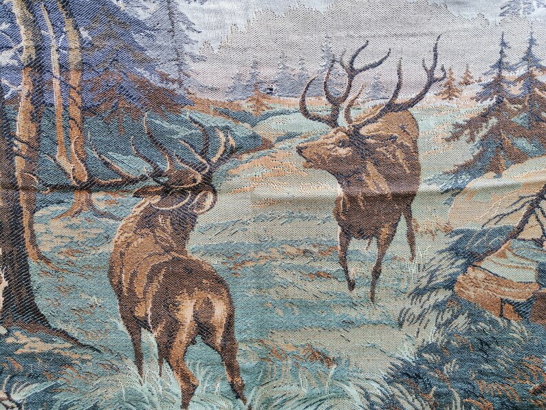 Deer Scene Jacquard Tapestry Wall Hanging: Hunting Lodge Decor - Etsy