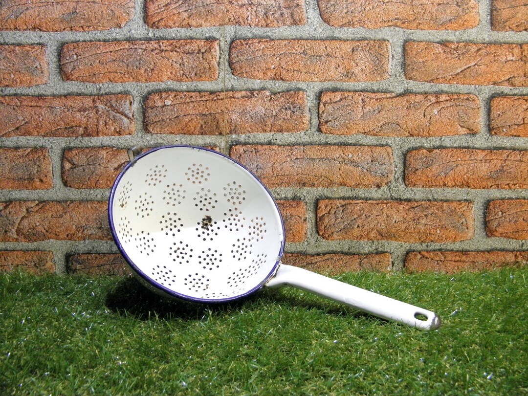 Vintage Enamel Strainer, Old White Enamel Strainer, Enamel Colander ...