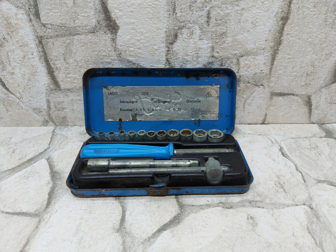 Vintage Drive Socket Wrench Set With Metal Case Metal Tools LAGO Made ...