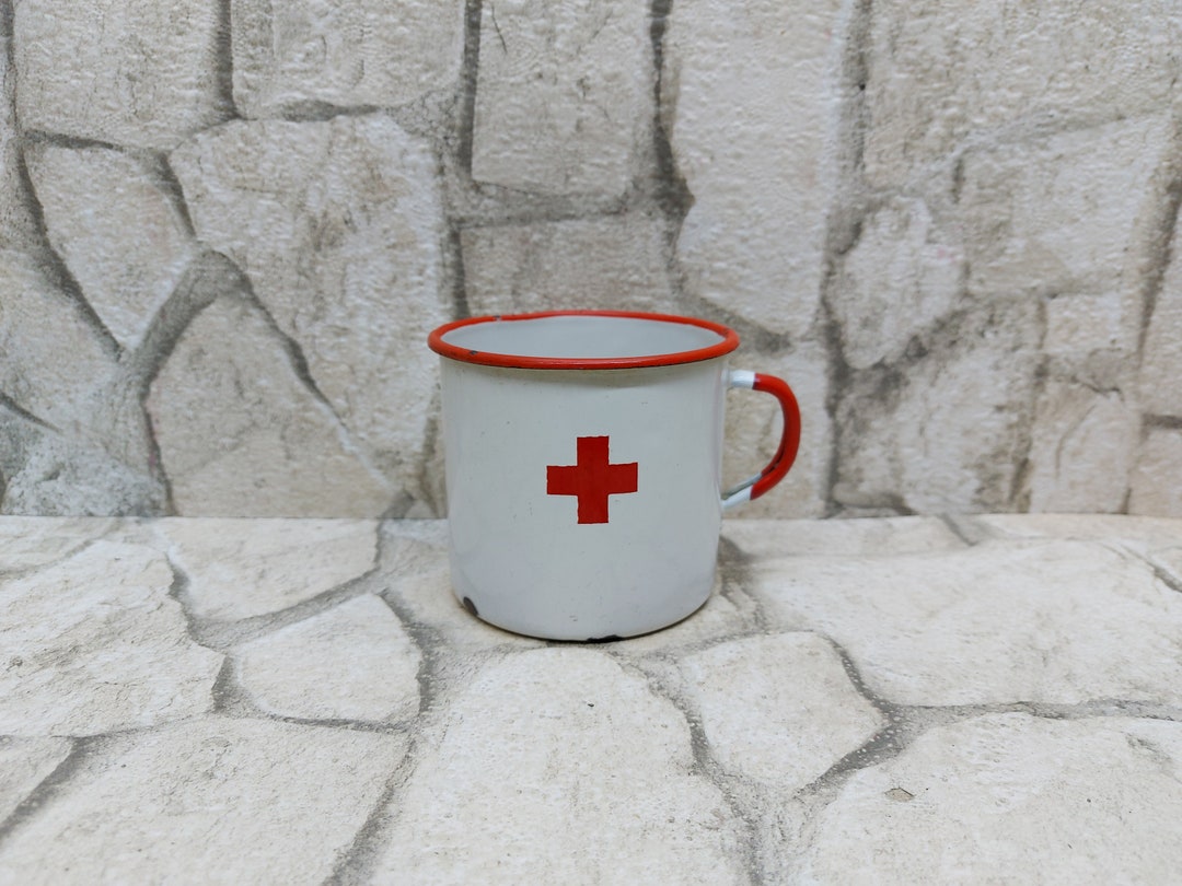 Vintage Coffee Mug Red Cross Made in Yugoslavia Enamel Cup With a Red ...