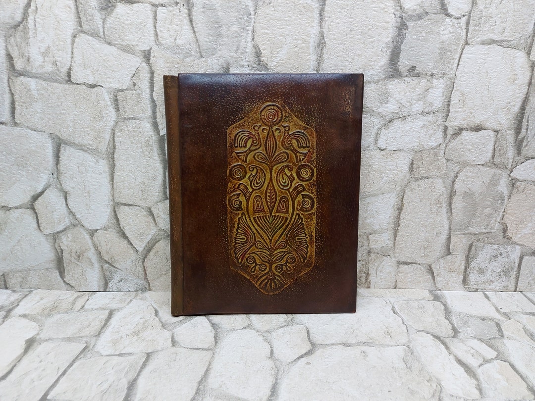 Vintage Embossed Leather Portfolio: Handmade Dark Brown Book-cover - Etsy