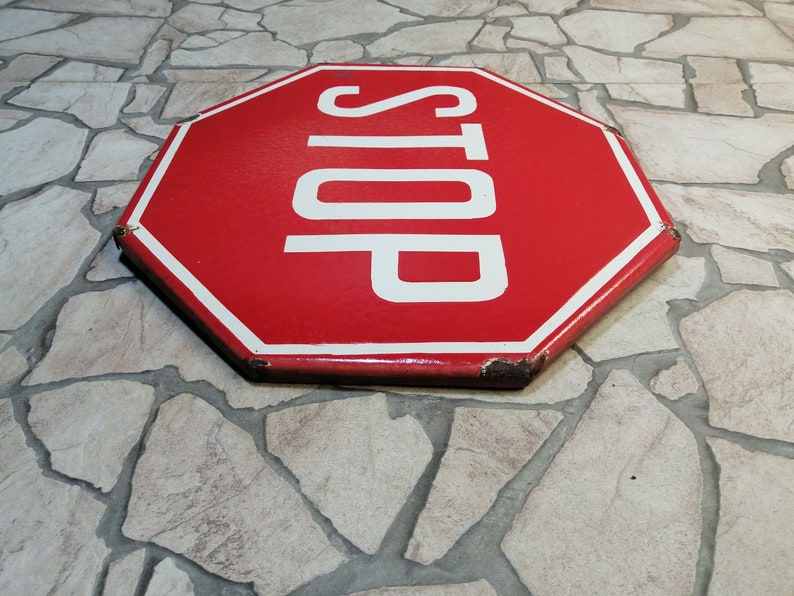 Vintage Enamel stop Sign Road Sign School - Etsy