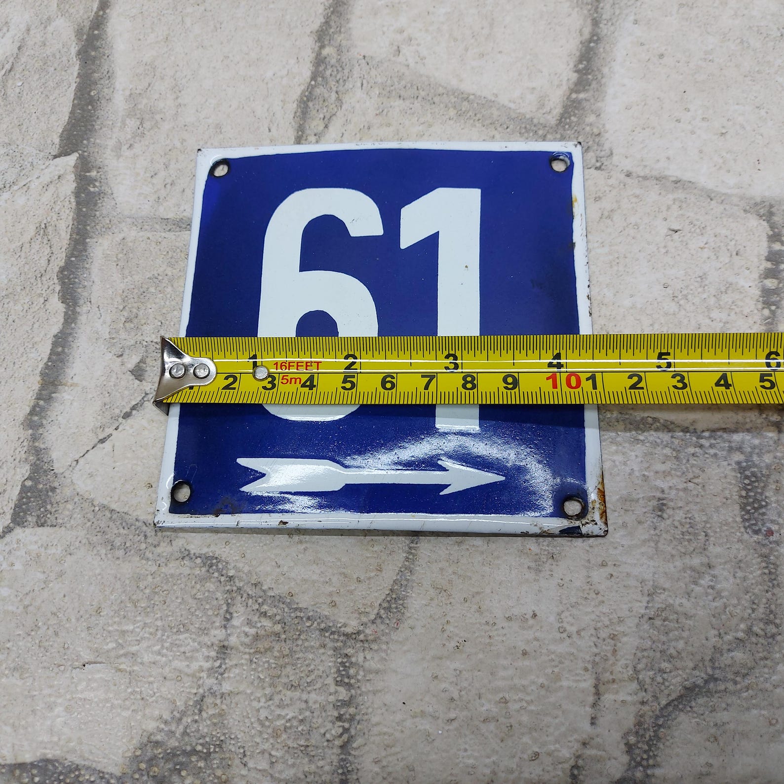 Vintage Enamel House Number 61: Blue Address Sign - Etsy
