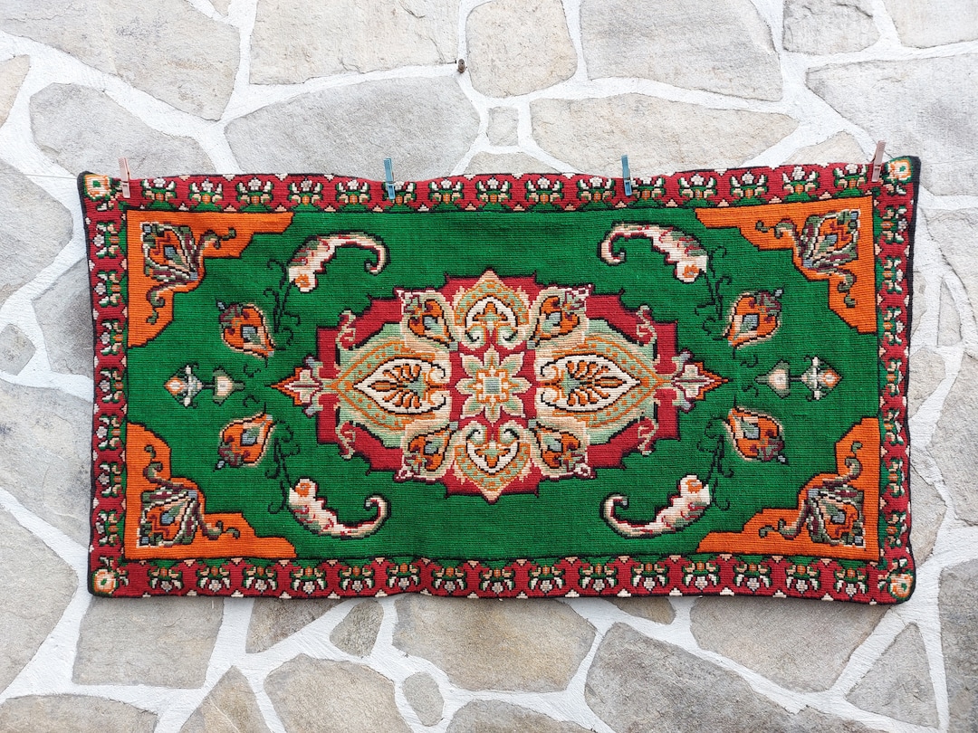 Embroidery Wall Rug 28 X 54'' Bulgarian Folk Art Rug Retro Woven Rug ...