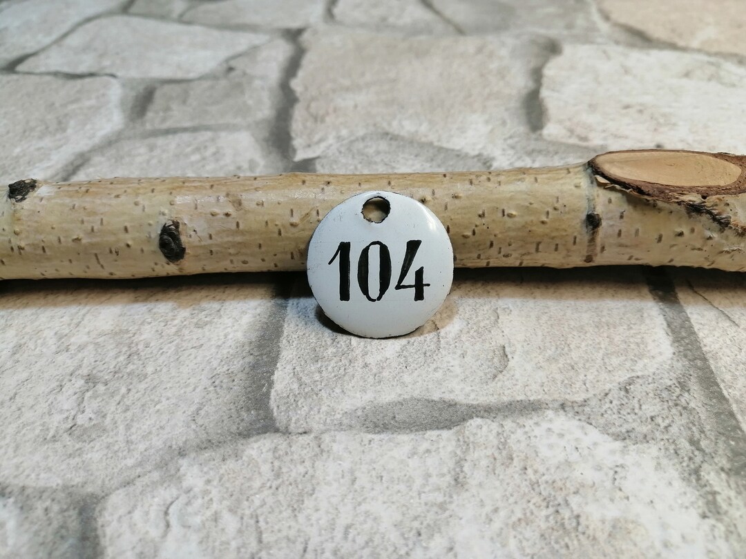 104 Small Address Plaque Room Number White and Black Enamel Round Sign ...