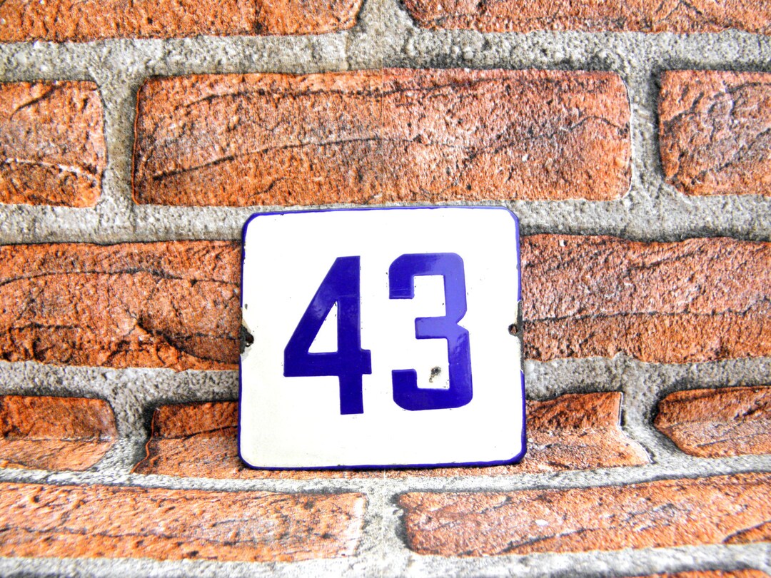 Vintage White and Blue Enamel House Number 43, House Door Sign, White ...