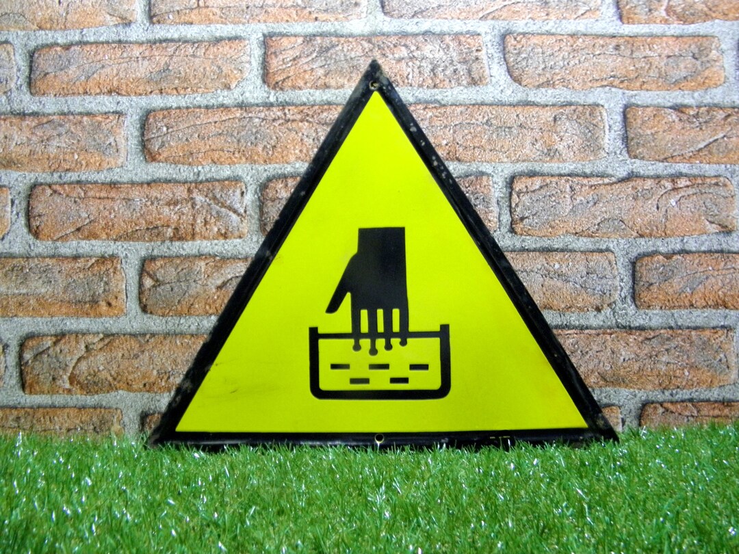 Vintage Enamel Porcelain Tin Sign Warning Watch Your Fingers Yellow ...