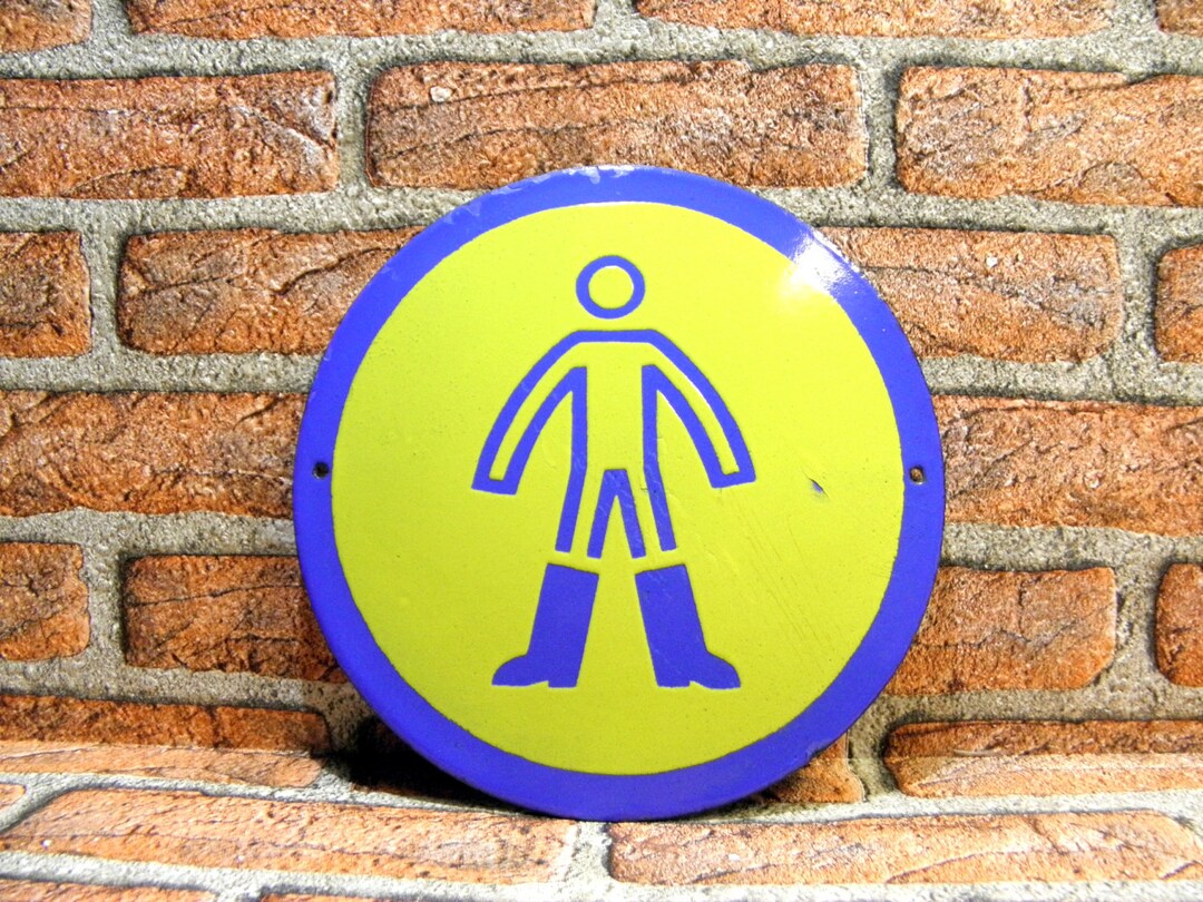 Vintage Porcelain Enamel Safety Sign Warning Wear Boots Factory Sign ...