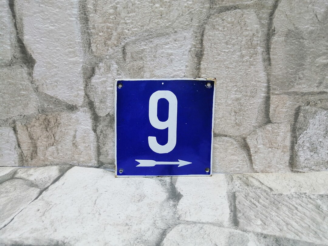 Vintage Enamel House Number Sign: Blue Number 9 - Etsy