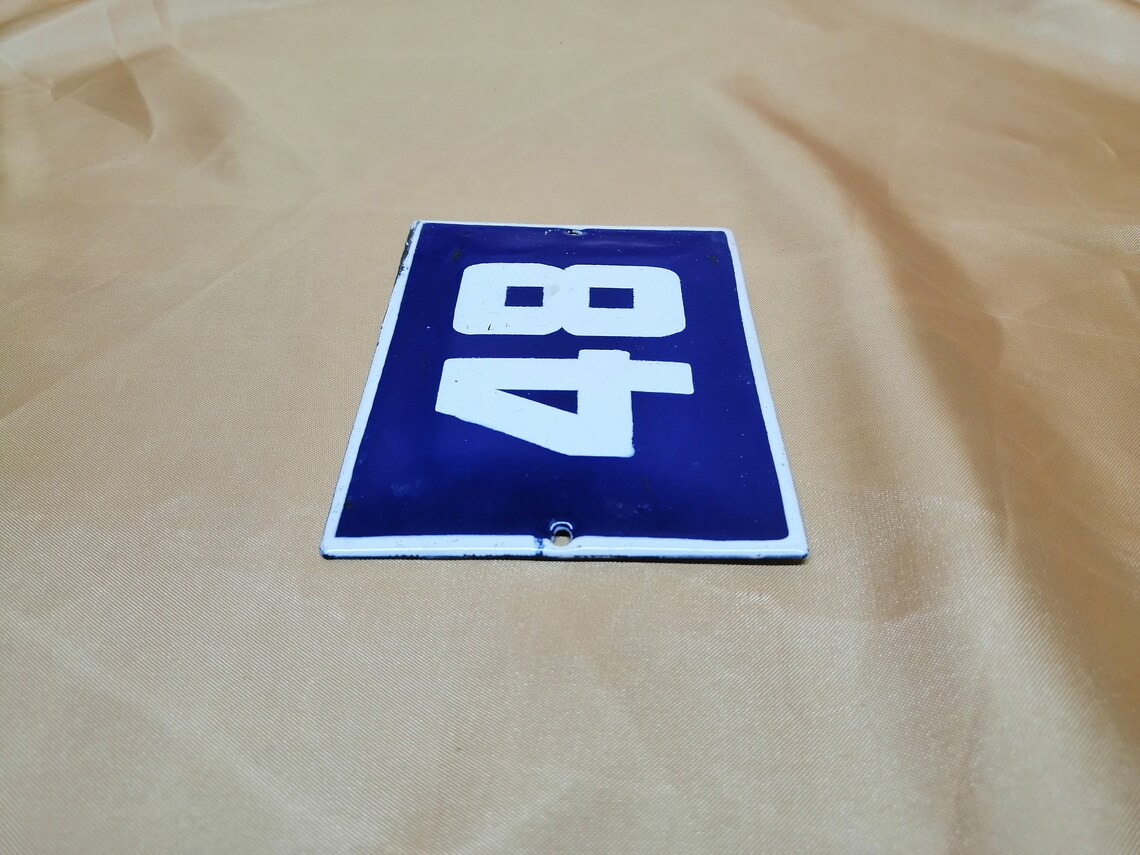 Vintage Sign House Door Number 48 Blue and White Enamel Metal - Etsy