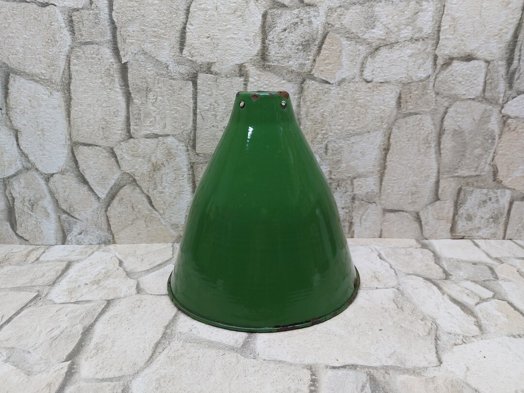 On Sale Vintage Porcelain Enamel Shade Antique Vintage Green Metal Lamp ...