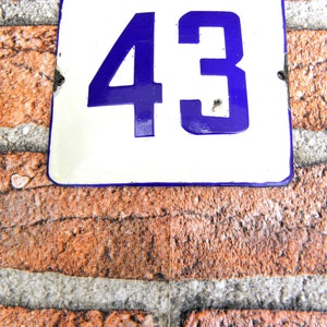 Vintage White and Blue Enamel House Number 43, House Door Sign, White ...
