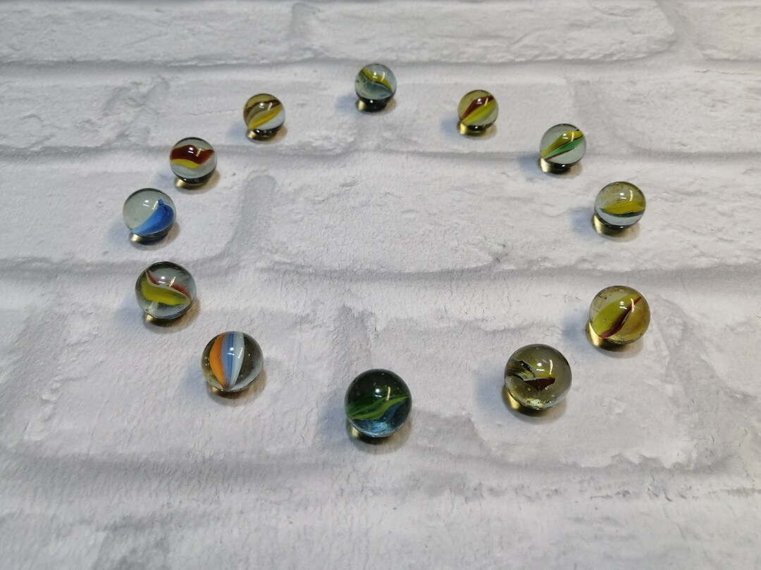 12 Pcs. Glass MARBLES, Collectible Marbles, Glass Balls, Mixed Cat's ...
