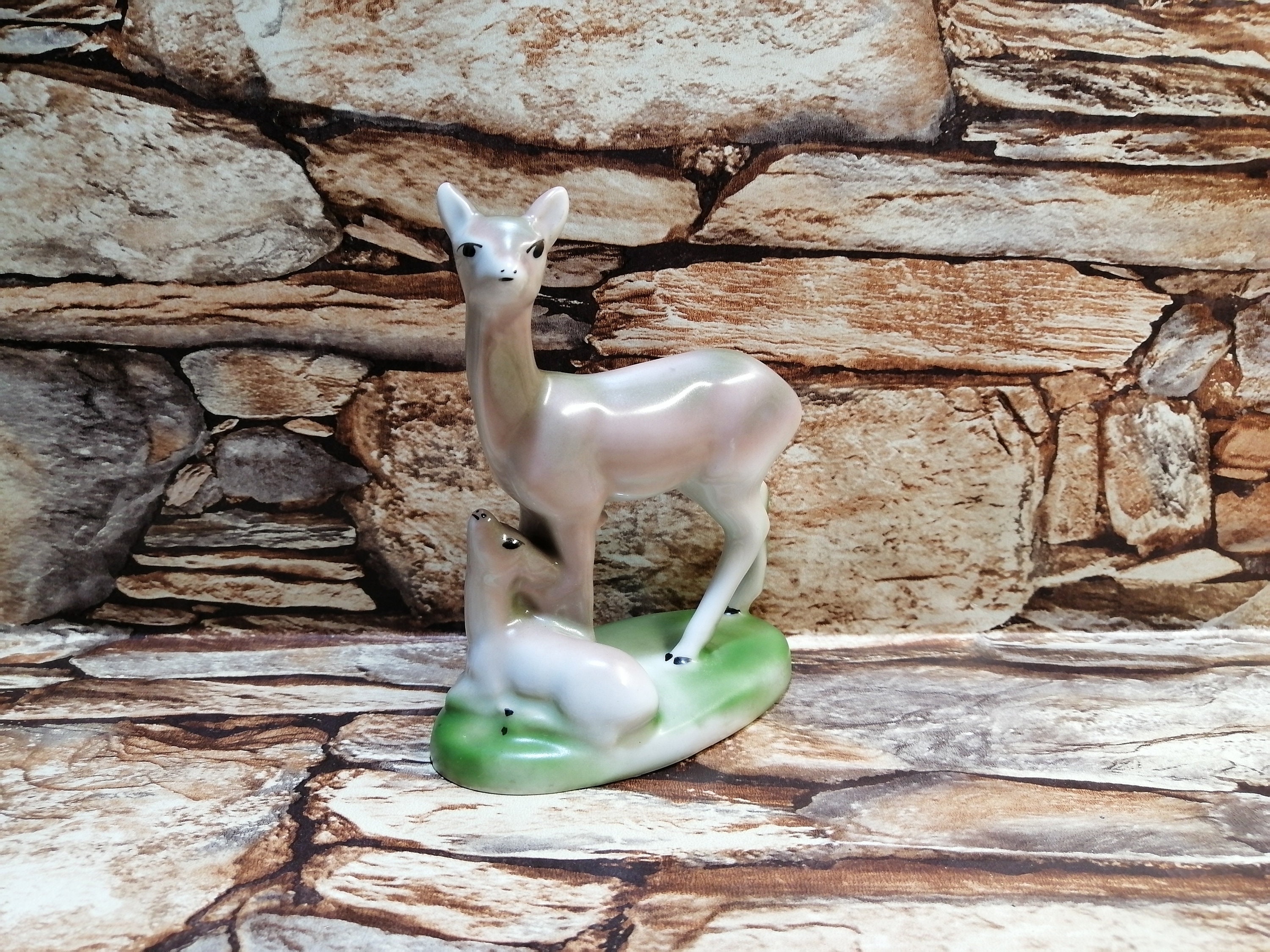 Vintage Porcelain Figurine Mother and Baby Deer Animal - Etsy